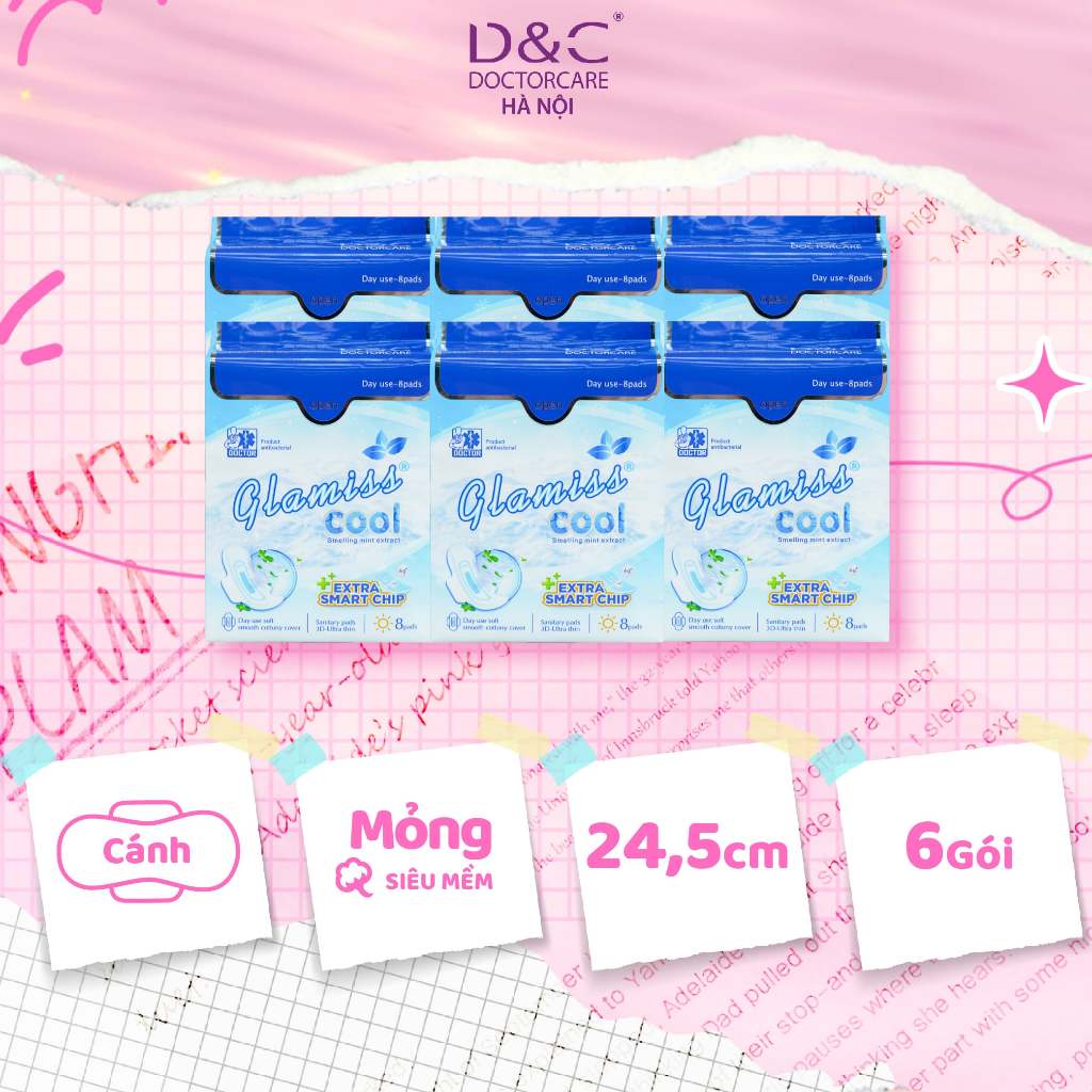 Combo 6 gói Băng vệ sinh Glamiss Cool Extra ban ngày, BVS thảo dược có ...
