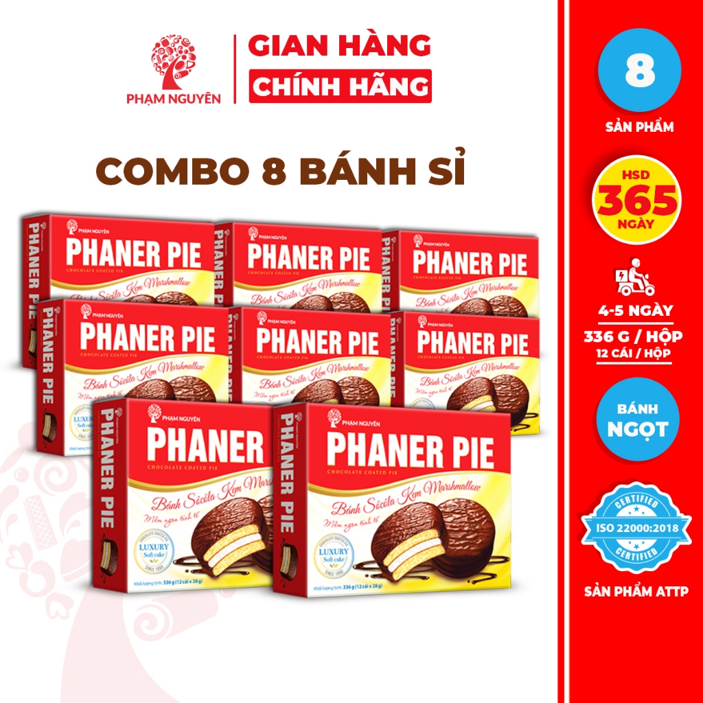 [BÁNH KẸO SỈ] Combo 8 Hộp Bánh phủ socola nhân kẹo dẻo Phaner Pie Đỏ ...