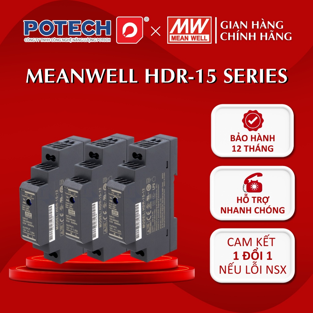 Bộ nguồn MEANWELL HDR-15-5, HDR-15-12, HDR-15-24, nguồn Din Rail ...