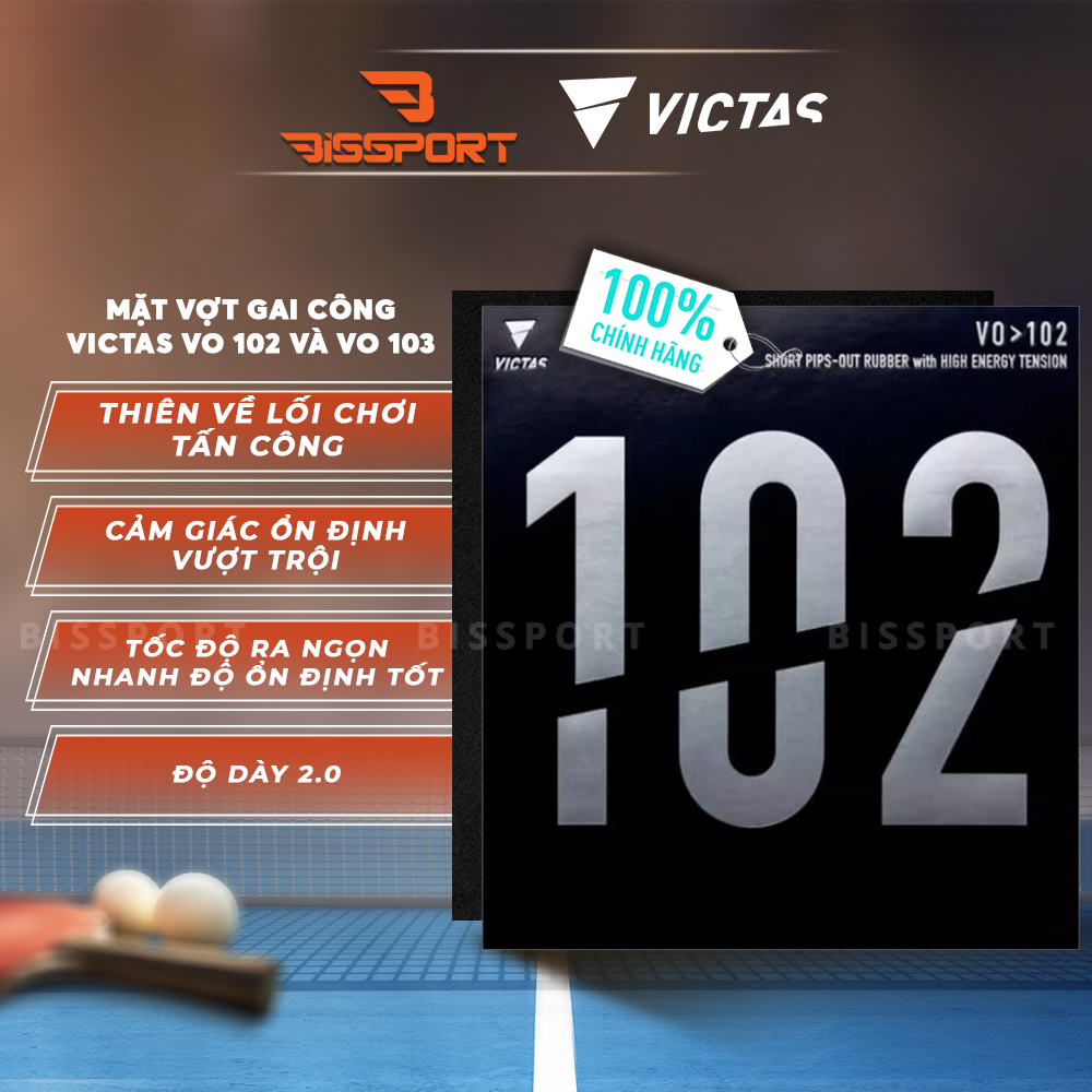 Mặt Vợt Bóng Bàn Victas VO-102 Gai Công Đen Chính Hãng - Tấn Công Mạnh Mẽ, Tốc Độ Nhanh, Ổn Định ...