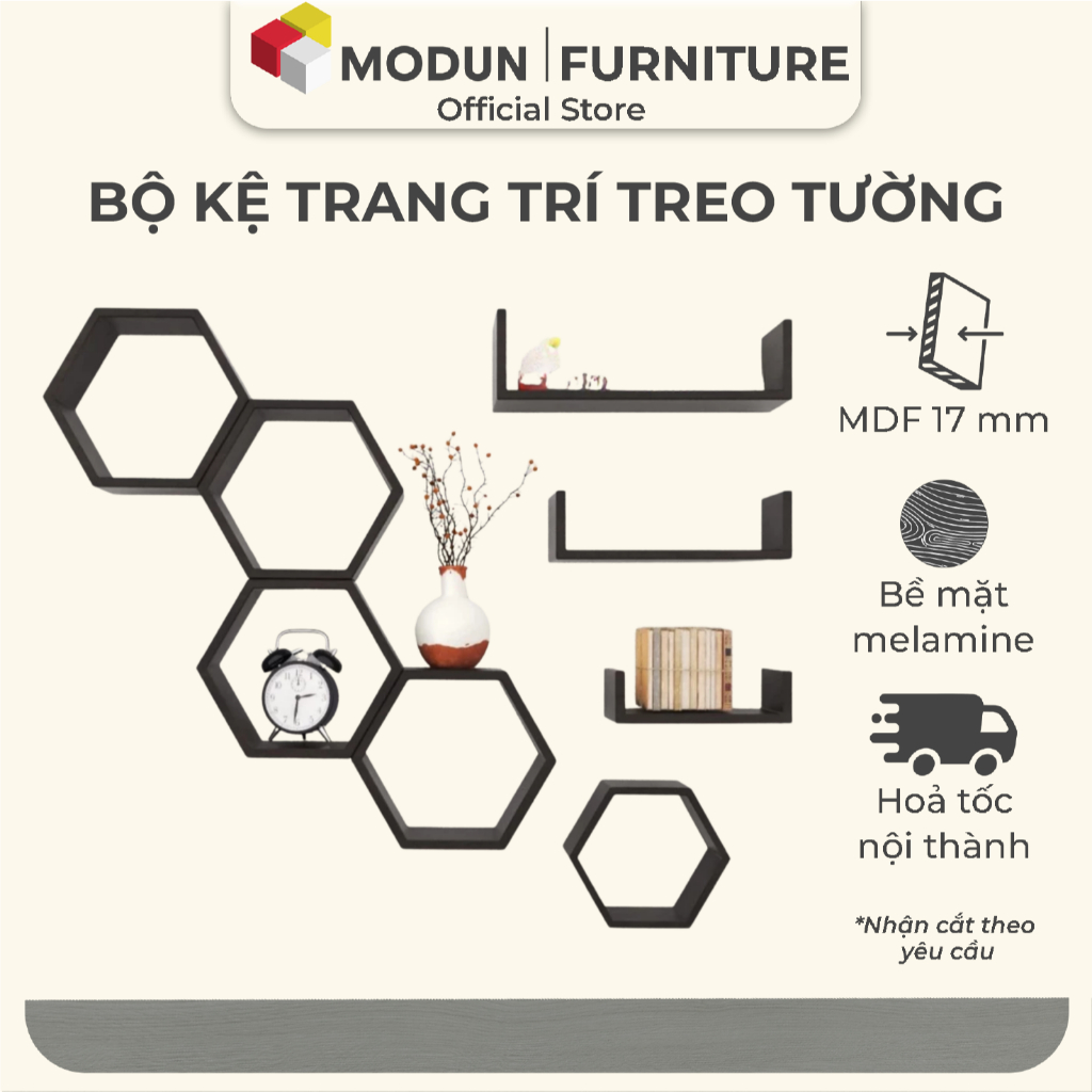 Kệ trang trí MKK-005 MODUN treo tường lục giác, gỗ công nghiệp MDF không cong vênh | Shopee Việt Nam