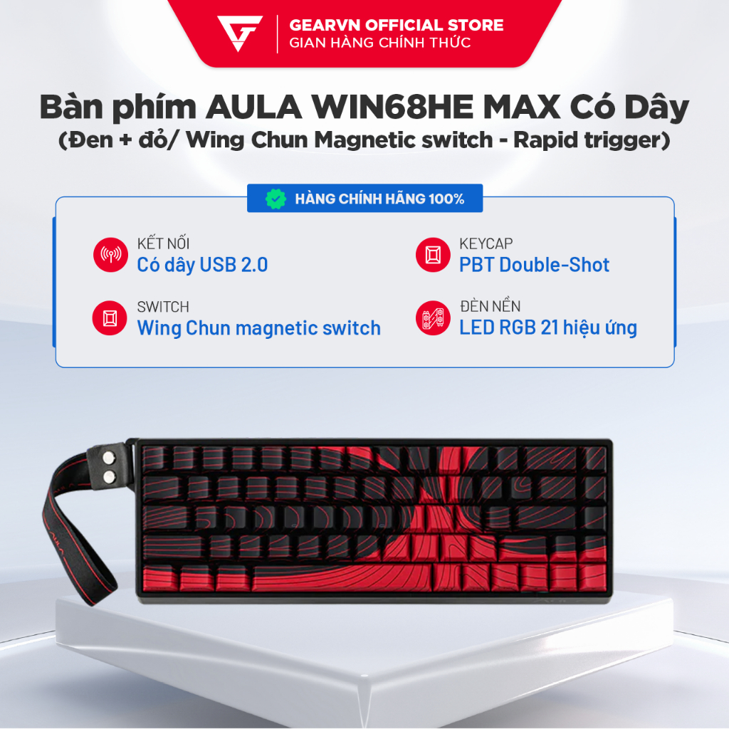 Bàn phím AULA WIN68HE MAX có dây (Đen + đỏ/ Wing Chun Magnetic switch ...