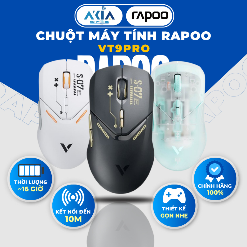 Chuột Máy Tính Không Dây Rapoo VT9 Pro |Pin 800mAh, Kết nối Bluetooth, Thiết kế gọn nhẹ, Kết nối ...