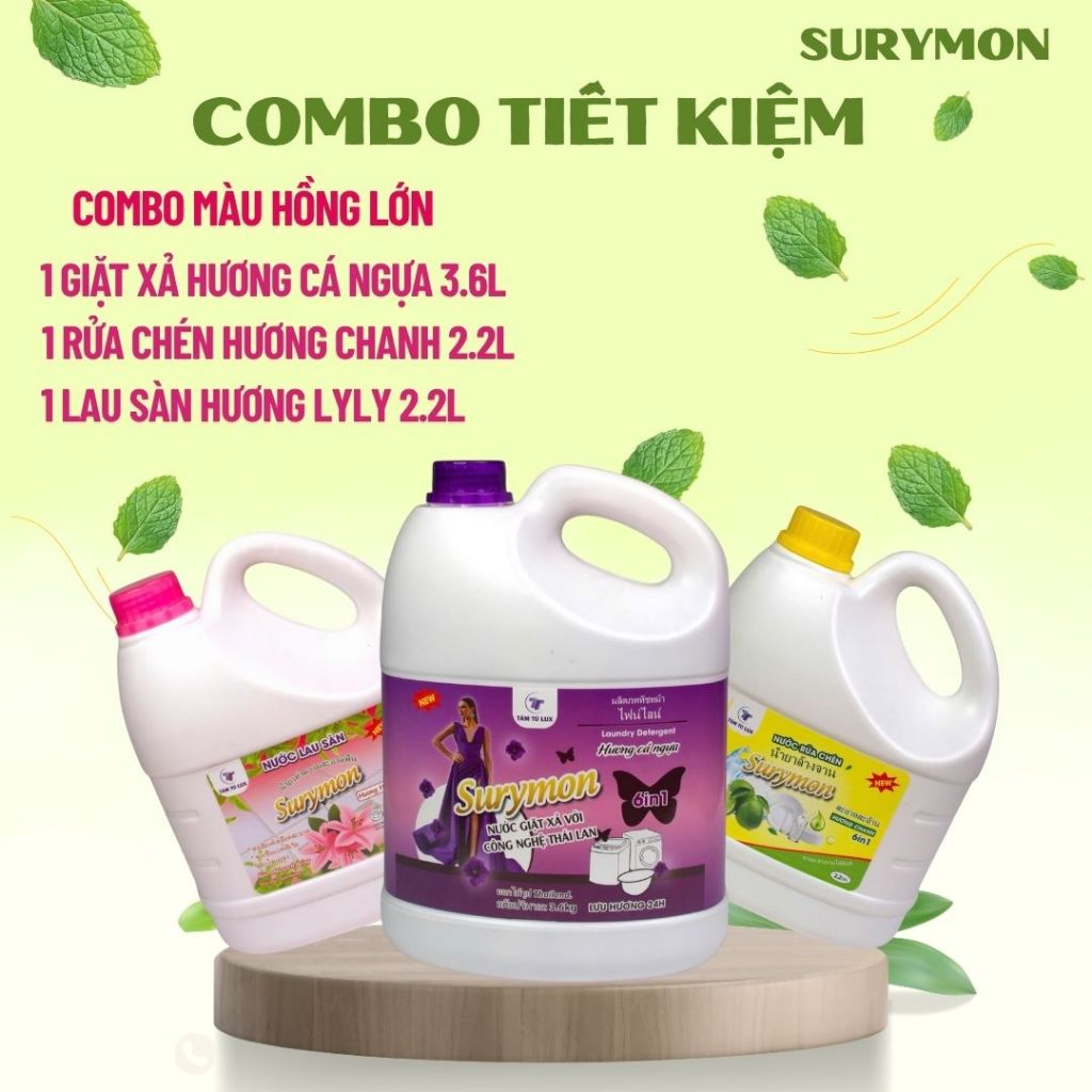 [COMBO TIẾT KIỆM] 3 CAN LỚN SURYMON - GIẶT XẢ 3.6kg, LAU SÀN 2.2L, RỬA CHÉN 2.2L | Shopee Việt Nam