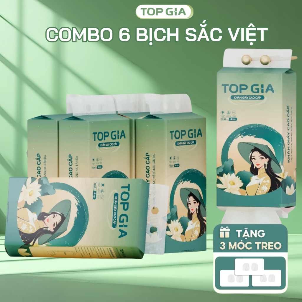 Khăn giấy rút treo tường TopGia Sắc Việt 1280 tờ, giấy vệ sinh dành cho gia đình Việt, tặng móc ...