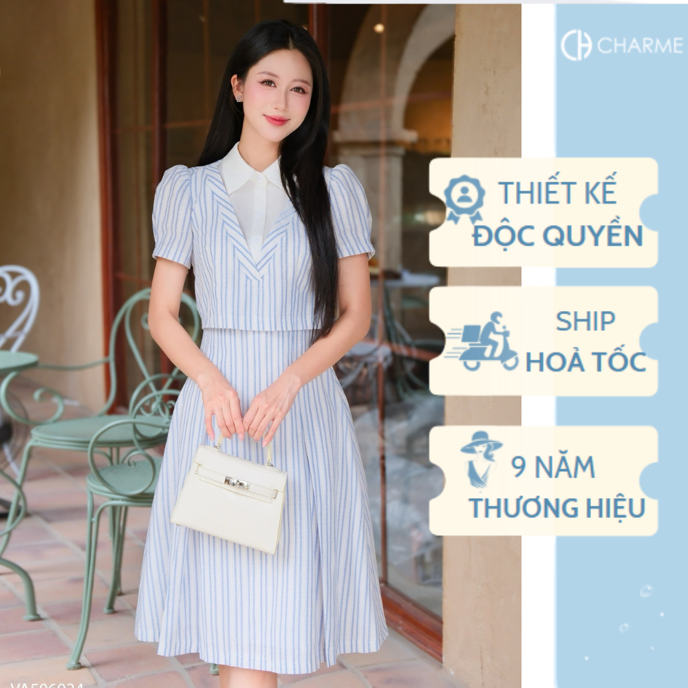 Váy giả set công sở cổ sơ mi phối tay bồng thanh lịch Charme Store 506024 | Shopee Việt Nam