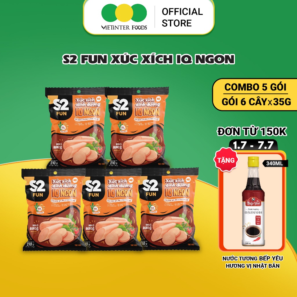 Xúc Xích IQ Ngon Dinh Dưỡng Tiệt Trùng S2 Fun Vietinter Foods Gói 210g (Gói 6 Cây x 35g ...