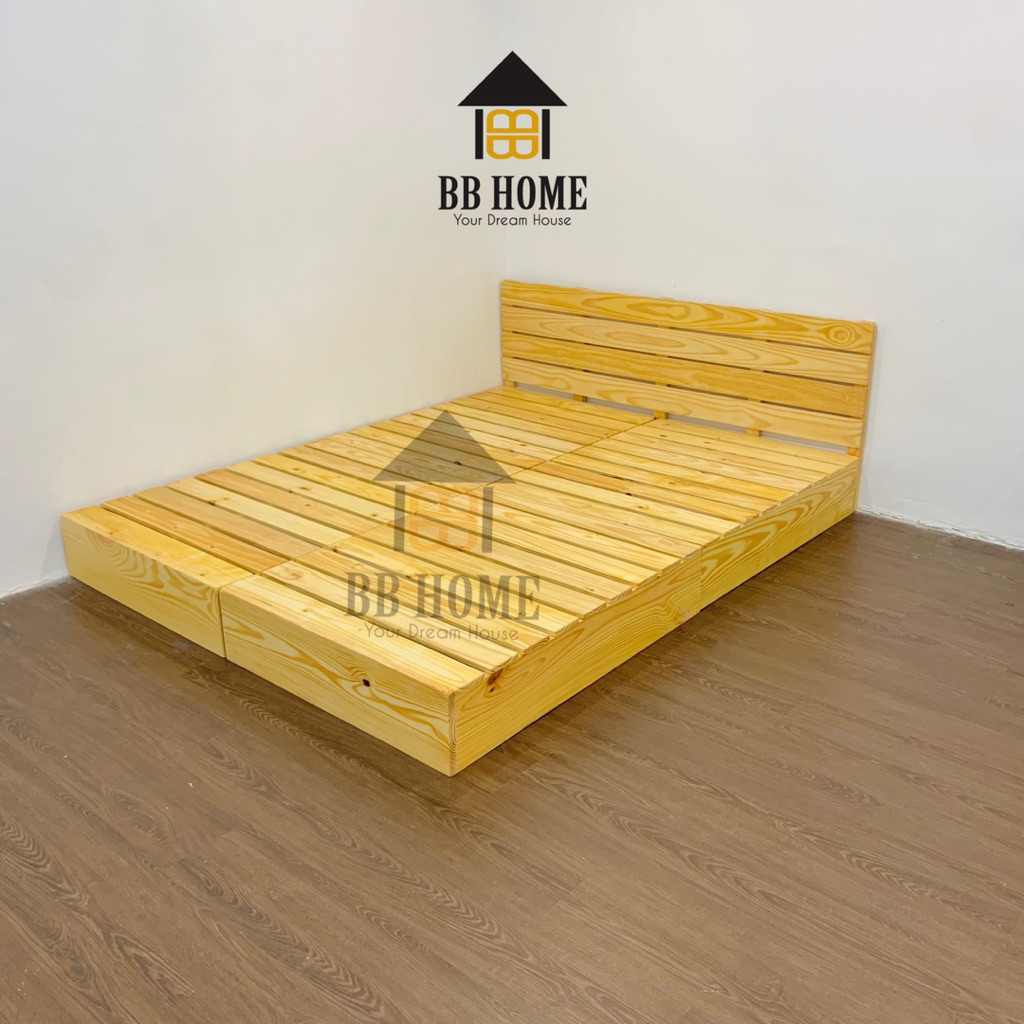 Giường pallet 20cm ốp viền,bo cạnh,sơn PU nhiều size (gỗ thông nhập ...