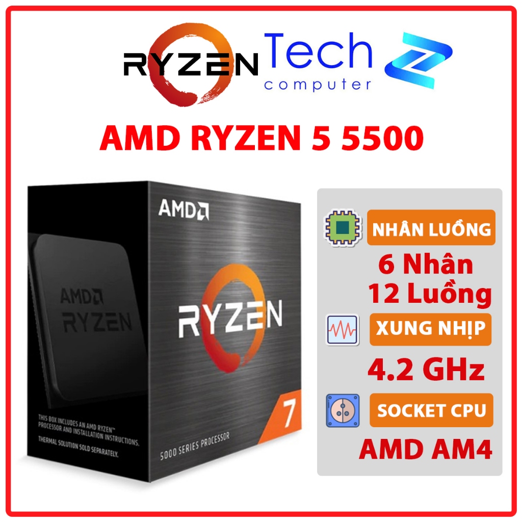 CPU AMD Ryzen 5 5500 6 Core 12 Thread 3.6GHz Turbo 4.2GHz Cache 19MB ...