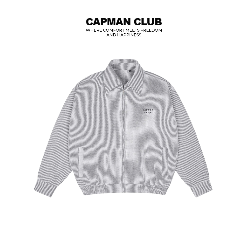Áo khoác nam Boxy HURA phom rộng CAPMAN CLUB, họa tiết kẻ sọc trắng đen trẻ trung | Shopee Việt Nam