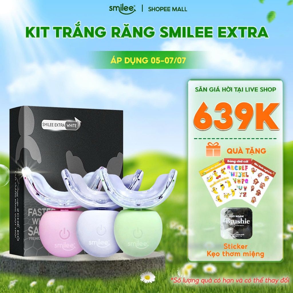 [GIÁ 670K TẠI LIVE SHOP] Trắng răng Smilee Extra, bộ Kit làm trắng răng ...