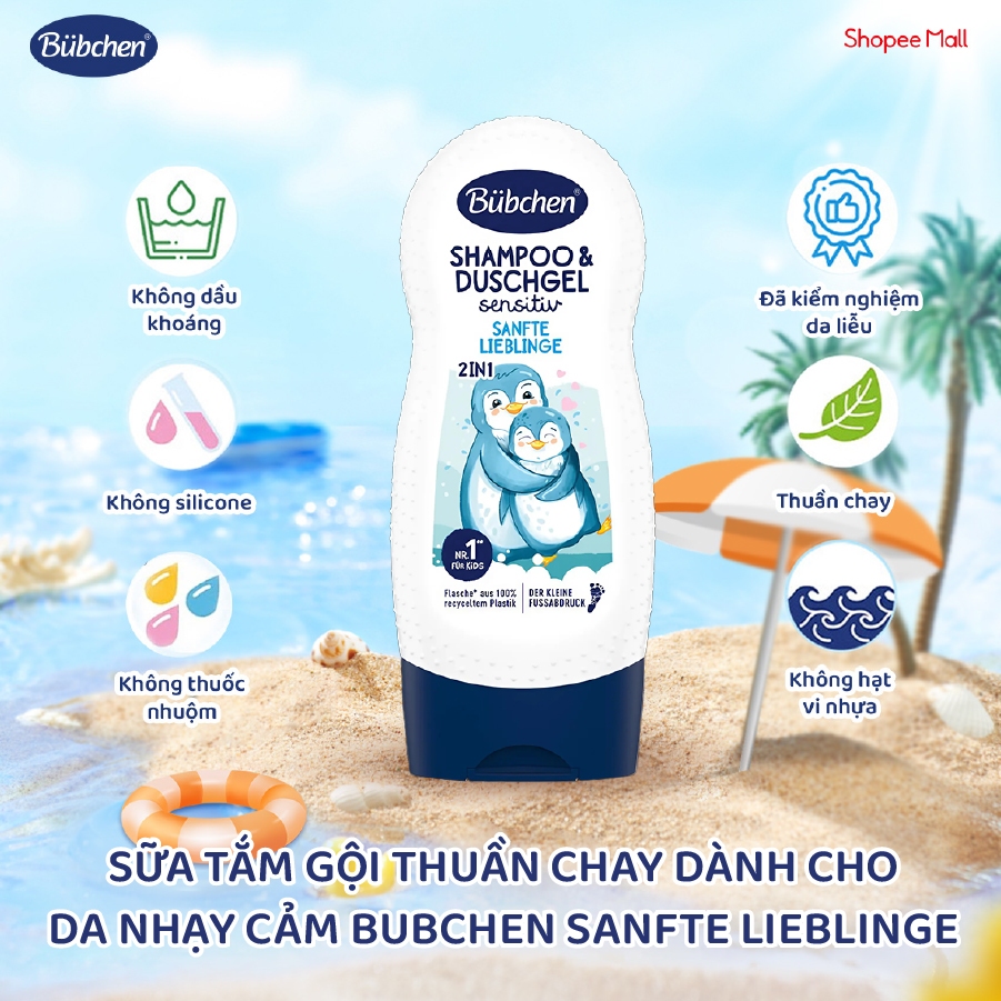 Sữa tắm gội cho bé thuần chay dành cho da nhạy cảm Bubchen Sanfte Lieblinge 230ml( Dành cho bé ...