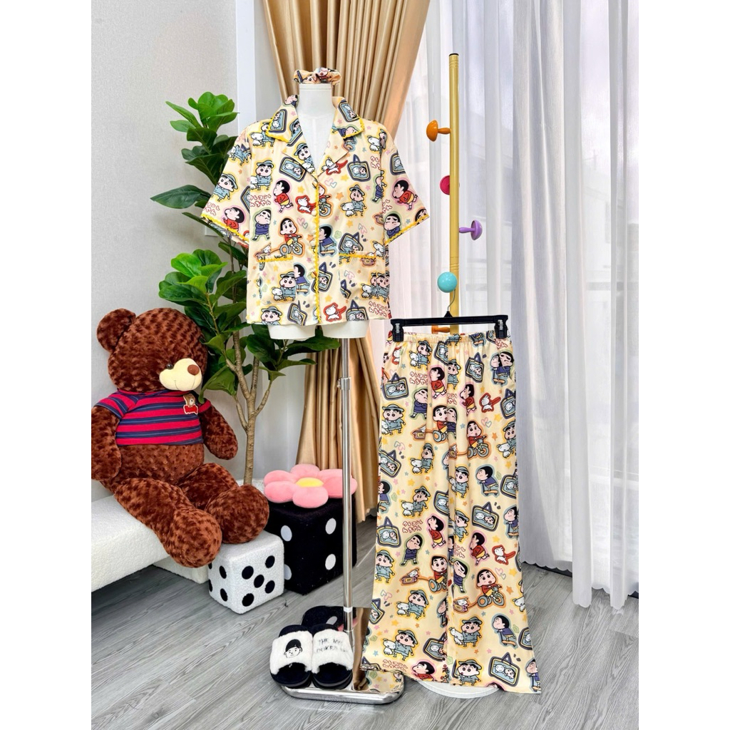 HL81-Form rộng-(4SIZE 40-95kg) PIJAMA QUẦN DÀI CỔ BẺ TAY LỠ- KÈM CỘT ...