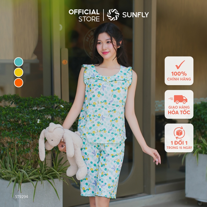 Đồ bộ mặc nhà nữ lanh ht SUNFLY áo sát nách quần trên gối ST9294 ...