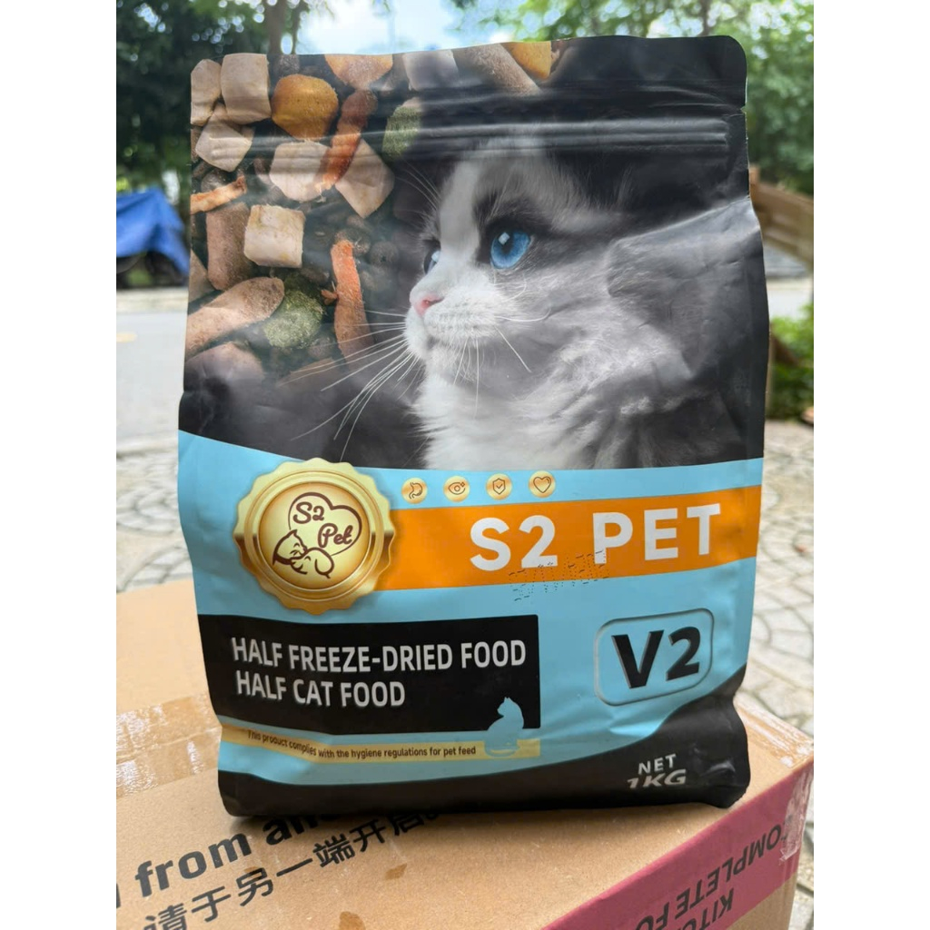 Thức ăn hạt khô cho mèo S2 Pet V2 gói 1kg bổ xung thêm gà sấy khô, thịt ...