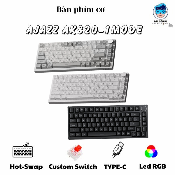 Bàn phím cơ Gaming Ajazz AK820- Layout 75%-Hot swap-Led RGB- Gasket ...