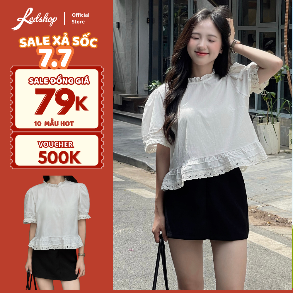 Áo babydoll tay phồng REDSHOP phối bèo gấu chất thô boil phong cách Hàn ...