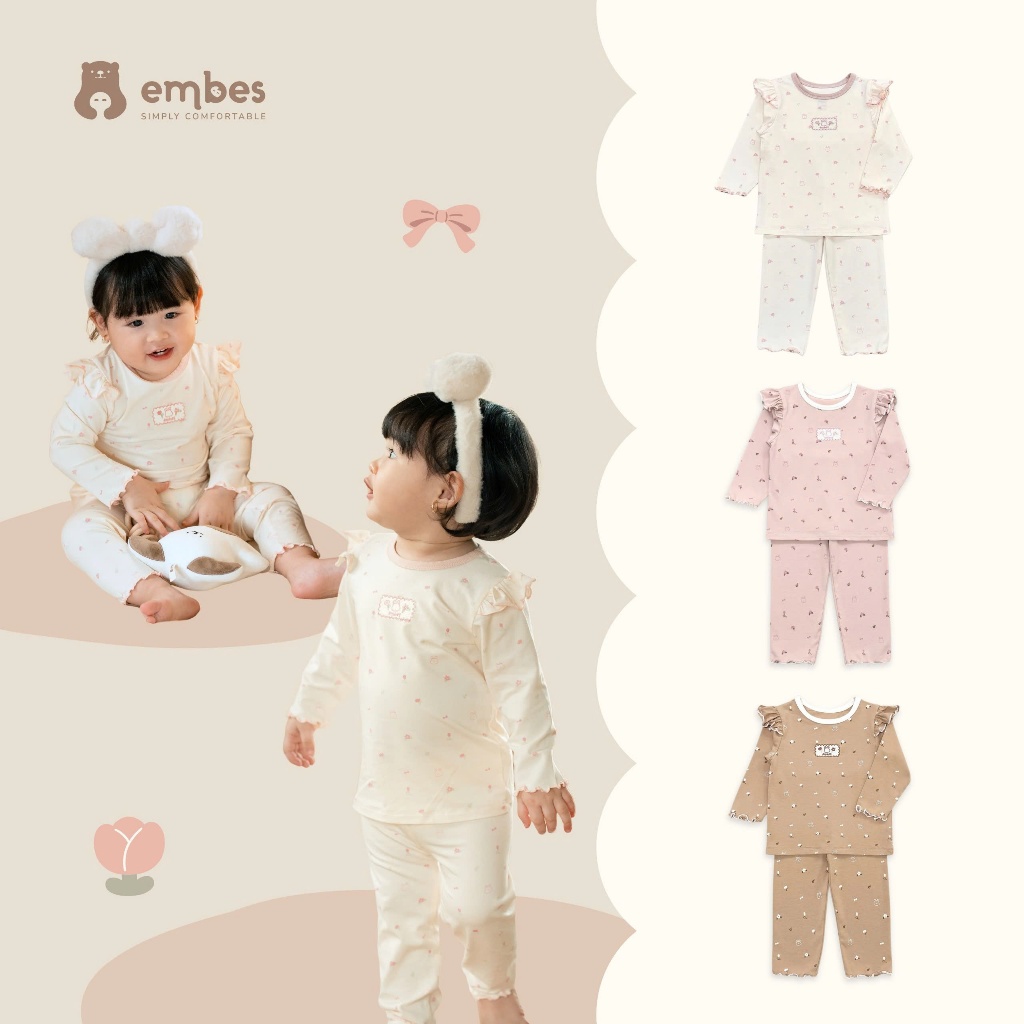 Bộ Dài Tay Bé Gái Embes, Bộ Đồ Dài Tay Cánh Tiên In Hoa Nhí Chất Cotton ...