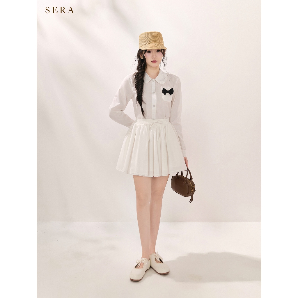 SERA - Set áo sơ mi cổ sen tặng kèm nơ cài và chân váy dáng xoè phối ...