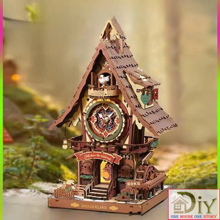 [Bản tiếng Anh] Đồng hồ gỗ cơ động học DIY 3D RORK Cuckoo Clock Hộp nhạc gỗ Music Box Wooden ...