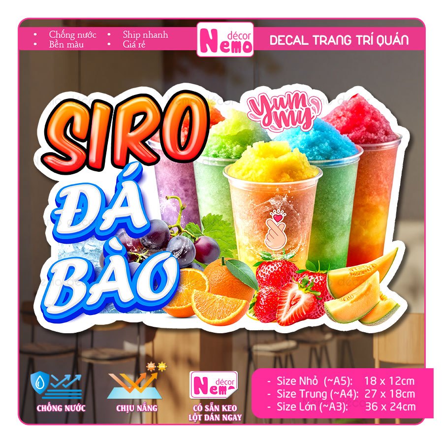 Decal Trang Trí Siro Đá Bào, Tranh Dán Quán Nước, Cà Phê, Dán Tường, Tủ ...