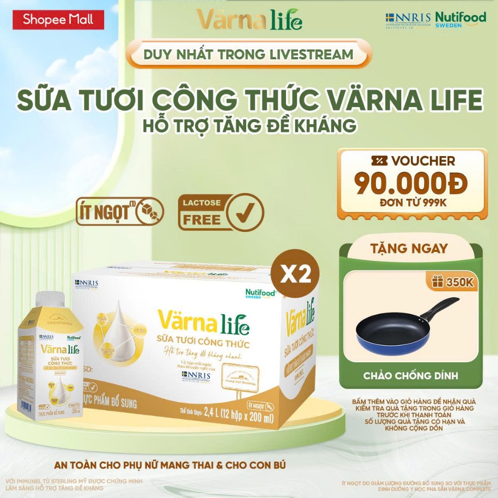 [LIVESTREAM NHÃ PHƯƠNG] Combo 2 Thùng 12 hộp Varna Life sữa tươi công ...
