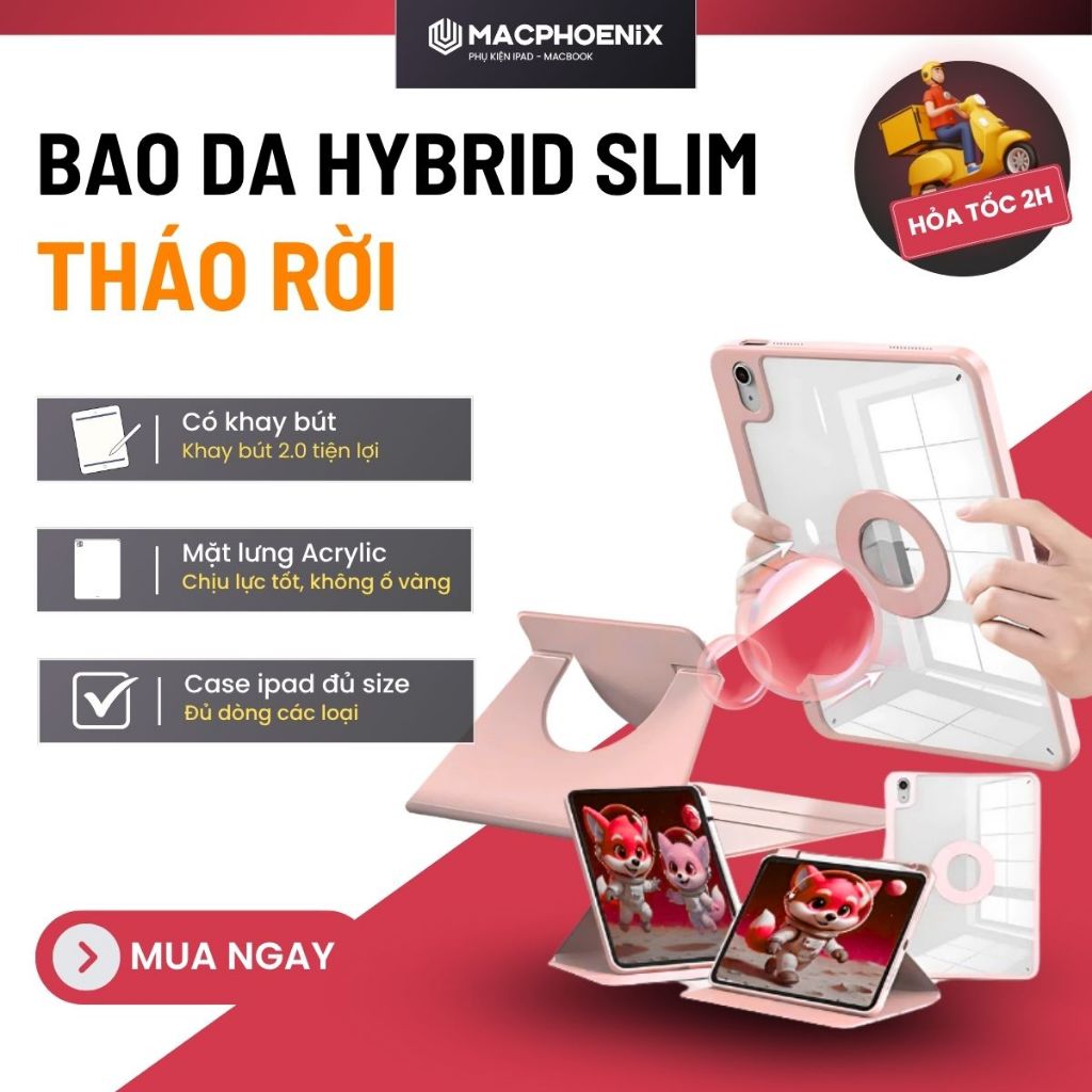 [HỎA TỐC HCM] Bao Da iPad Xoay 360° Nam Châm Tháo Rời, Lưng Kính Cường Lực, Khay Bút 2.0, Chống ...