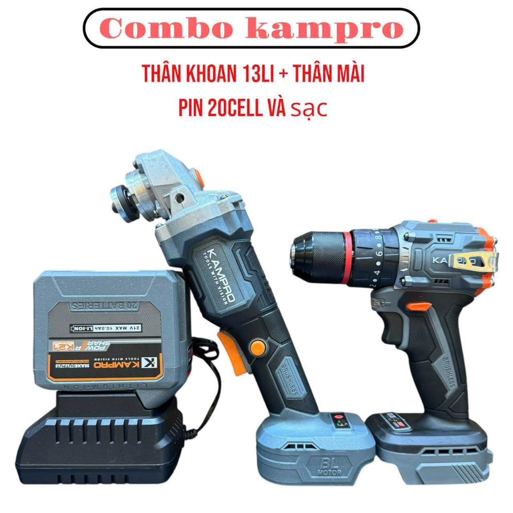 COMBO Máy khoan pin 3 chức năng Kampro 9221 và máy cắt Kampro K1Pro với động cơ không chổi than ...