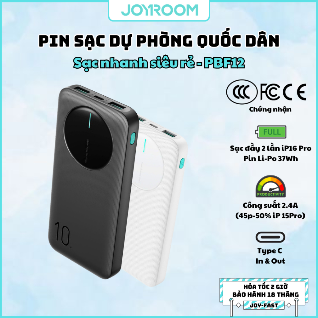 Sạc dự phòng 10000mAh Joyroom PBF12 sạc nhanh 2.4A màn hình hiển thị - chứng nhận 3C-FCC-CE ...