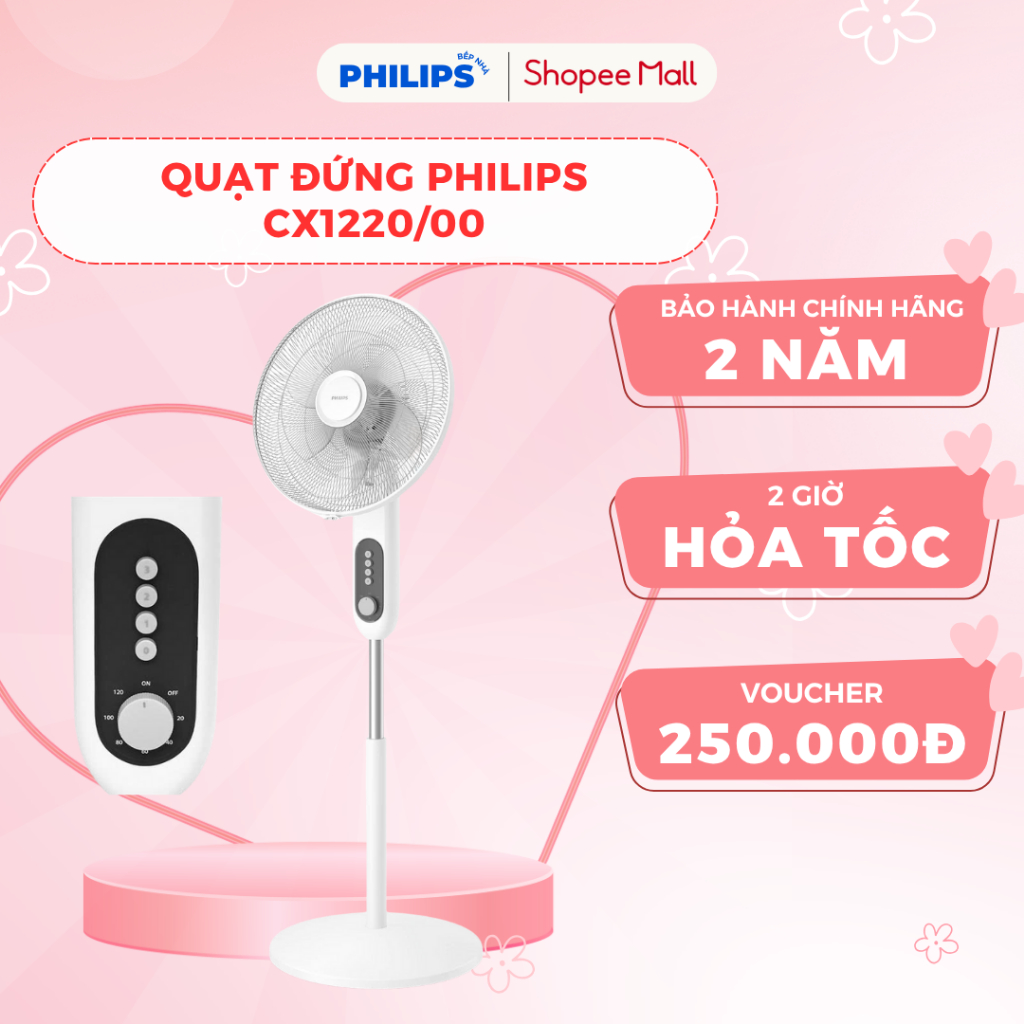 Quạt Đứng PHILIPS CX1220/00 (45W) 3 Tốc Độ Điều Chỉnh, Chạy Êm, Có Chế ...