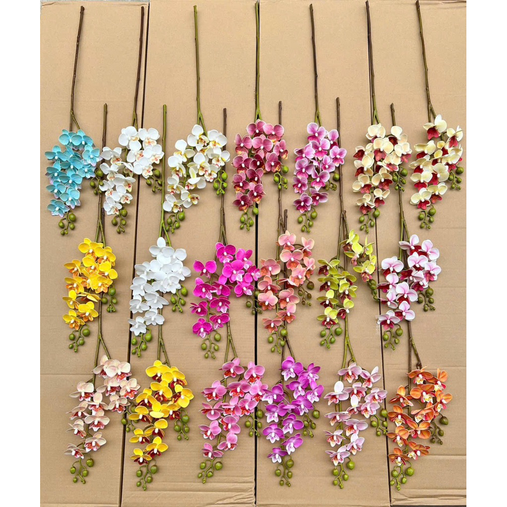 Cành hoa lan giả tiểu hồ điệp 12 bông cao su - Dài 65cm - Hoa giả trang ...
