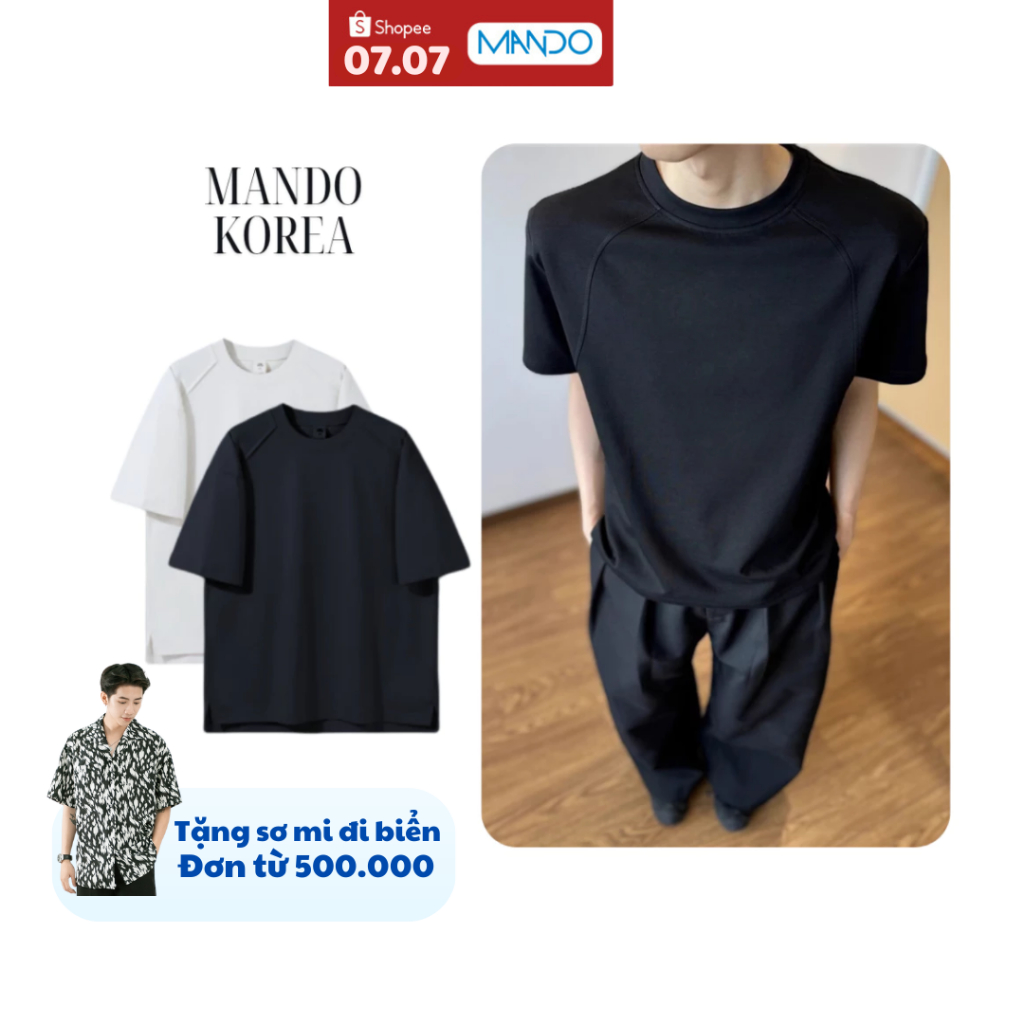 (Có Độn Vai) Áo Thun Trơn Buff Vai Ngang Cổ Tròn form Relax MANDO KOREA ...