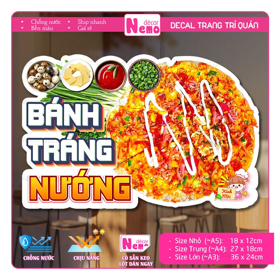 Decal Trang Trí Bánh Tráng Nướng, Tranh Dán Quán Ăn, Cà Phê, Dán Tường ...