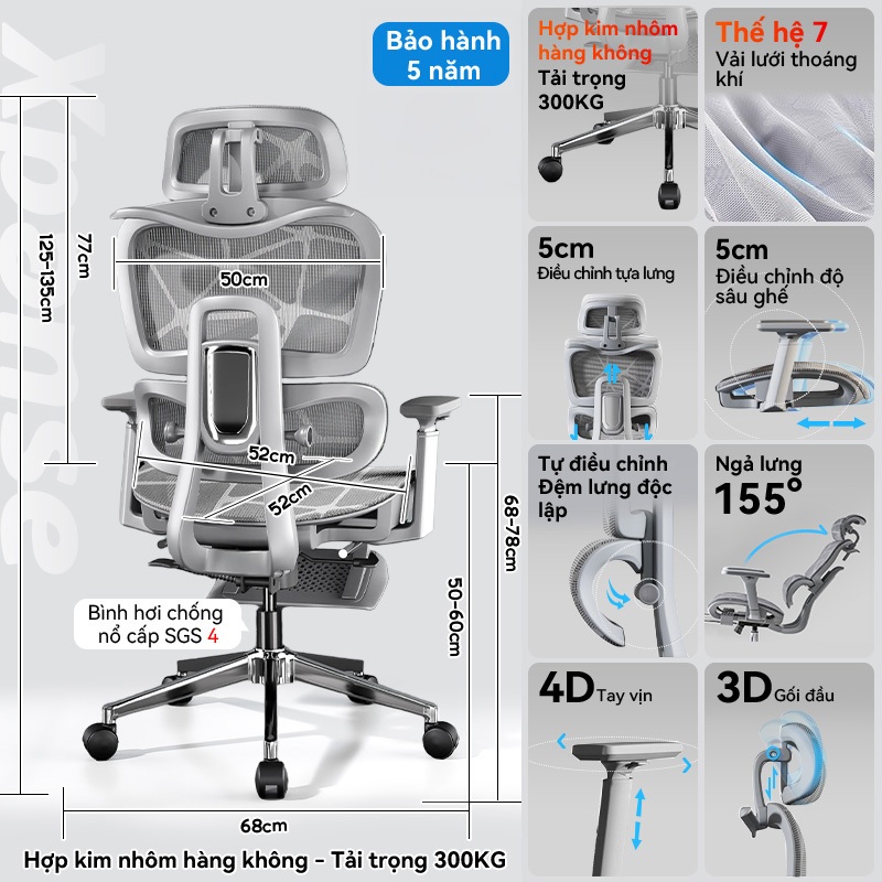 Xpanse LS900 ghế công thái học Nâng cấp chân thép, chịu tải 280KG, đệm ...