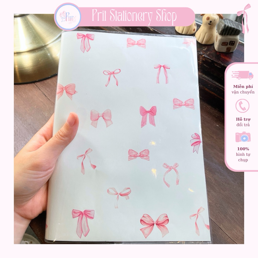 Giấy bao tập học sinh nơ hồng pastel coquette/ giấy bọc vở coquette ...