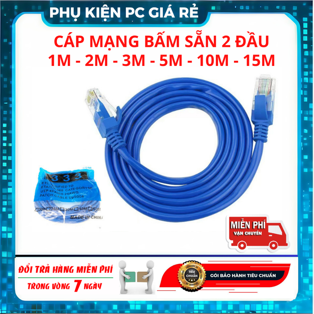 Dây Cáp Mạng Bấm Sẵn 2 Đầu RJ45 – Cáp Internet LAN Ethernet UTP Dài 1m 2m 3m 5m 10m 15m 50m ...