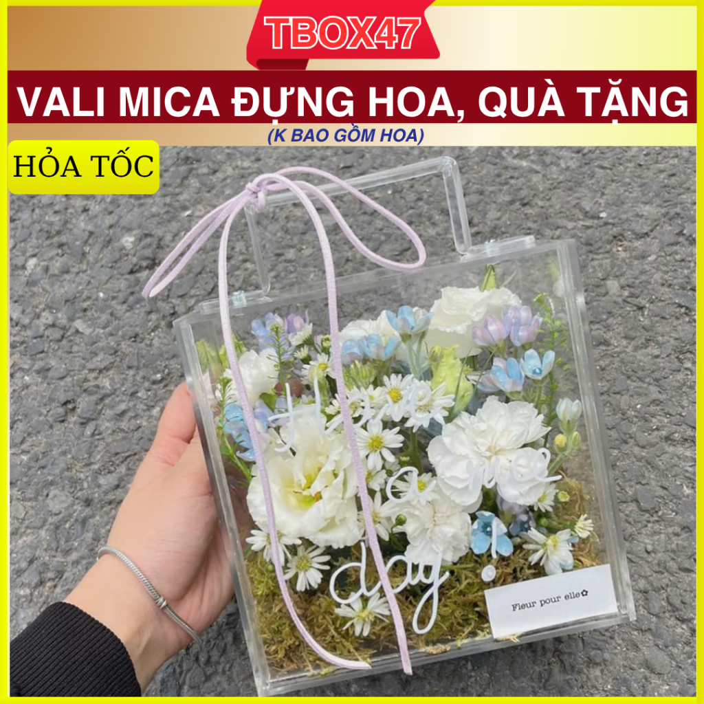 Hộp Vali Mica trong suốt cắm hoa , đựng quà tặng - Hộp vali hoa khô, hộp vali | Shopee Việt Nam