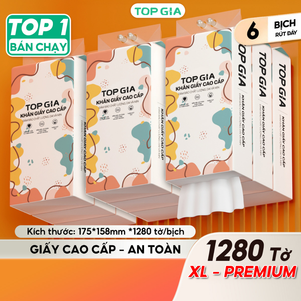 Giấy vệ sinh treo tường TopGia thùng 6 bịch đa sắc treo đa năng từ bột giấy thiên nhiên, 1280tờ ...