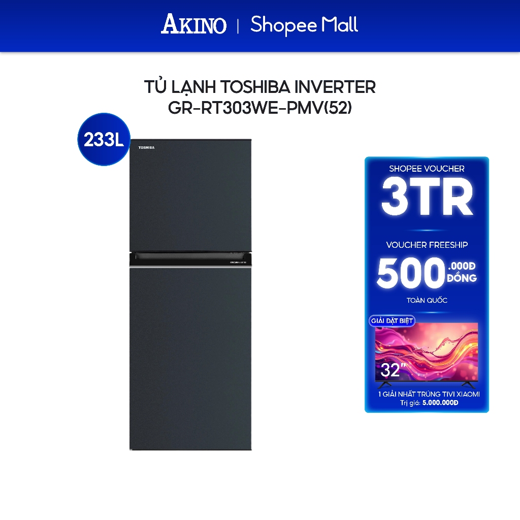 Tủ lạnh Toshiba Inverter 233 lít GR-RT303WE-PMV(52) - Hàng Chính Hãng | Shopee Việt Nam