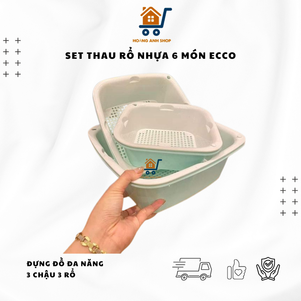 Set Thau Rổ Nhựa 6 Món Ecco Đựng Đồ Đa Năng 3 Rổ 3 Chậu Tách Rời Nhựa ...