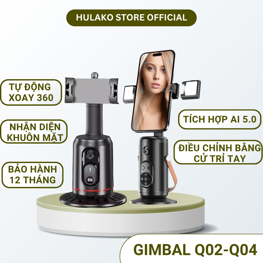 Giá đỡ điện thoại Gimbal AI Q02-Q04 HULAKO Giá Đỡ 360° Tự Xoay, Theo Dõi Khuôn Mặt, Hỗ Trợ ...