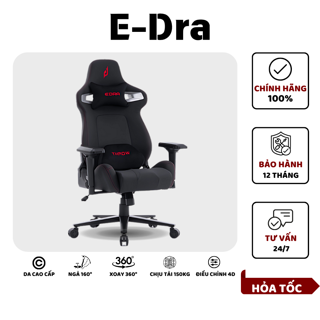 Ghế Gaming EDRA EGC235 - Throw (Black) Kê tay 4D, Trụ thủy lực Class 4 ...