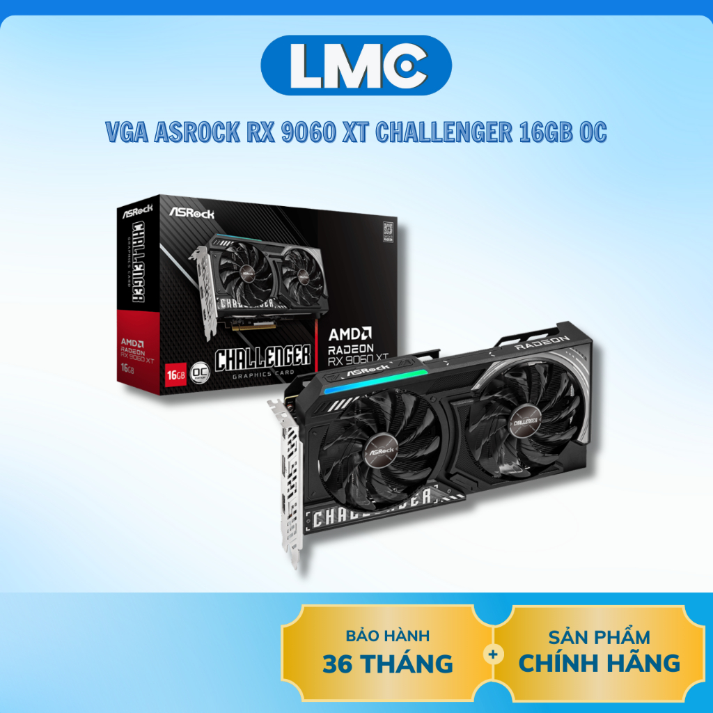 VGA ASRock Radeon RX 9060 XT CHALLENGER 16GB OC GDDR6 ( RX9060XT CL 16GO ) | Shopee Việt Nam