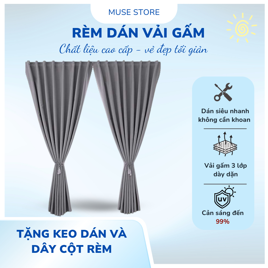 Rèm Gấm Dán Cửa Sổ, Rèm Dán Tường Tiện Lợi TẶNG KÈM BĂNG KEO , Không ...
