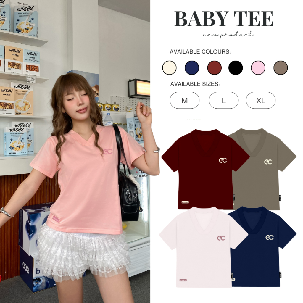 Áo Phông Baby Tee Cổ Tim ECOCHIC Chất Liệu Thun Mỹ Co Giãn 4 Chiều Vừa Vặn Local Brand Chính ...