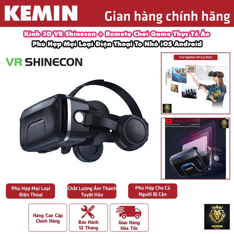 Kính 3D VR Shinecon + Remote chơi Game thực tế ảo phù hợp mọi loại điện ...