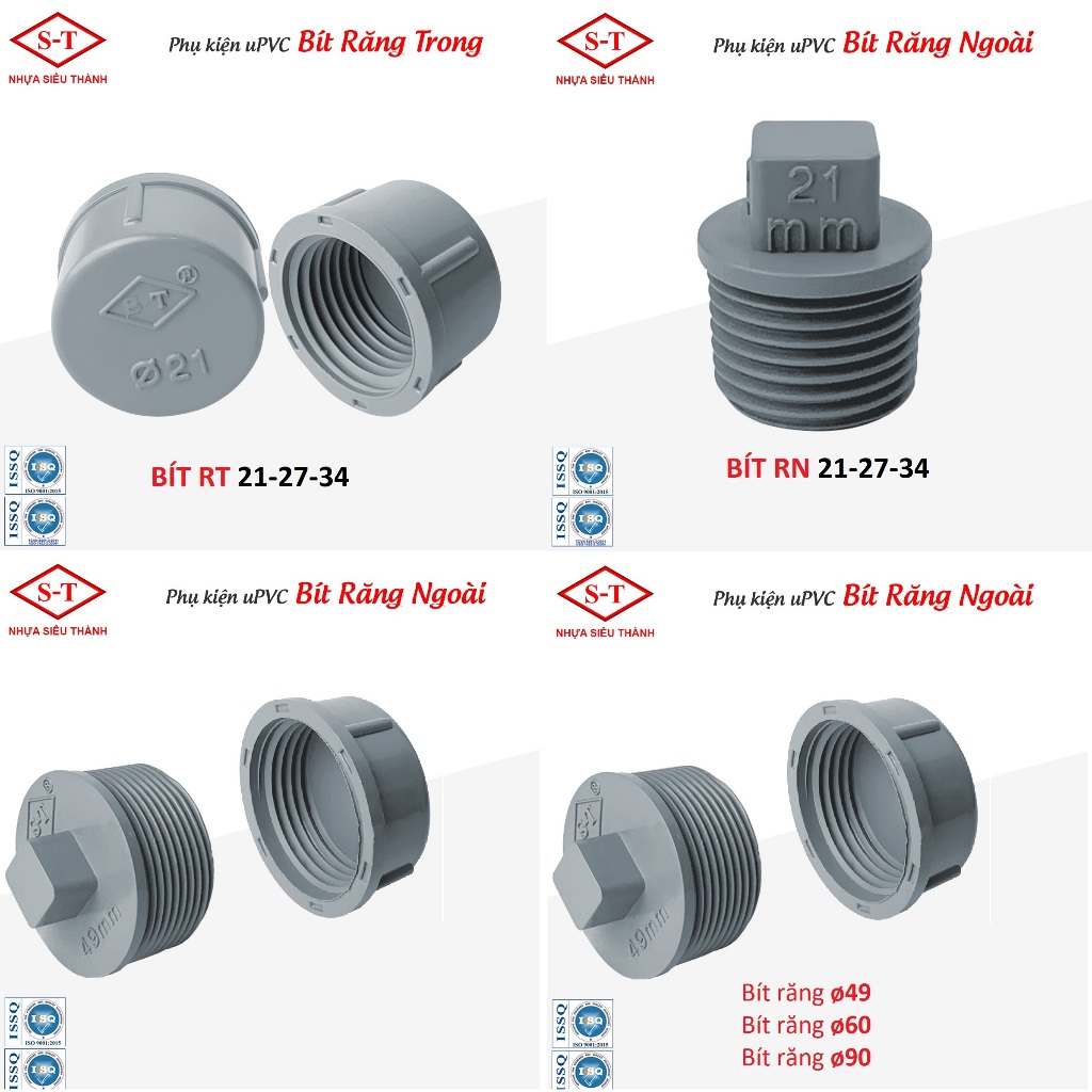 Bít răng trong, Bít ren ngoài phi 21, 27, 34, 42 Nhựa PVC Siêu Thành ...
