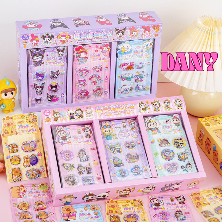 DANY SET 2 STICKER NƯỚC LẮC 3D CAPYBARA, SANRIO, LABUBU, SITCKER ...