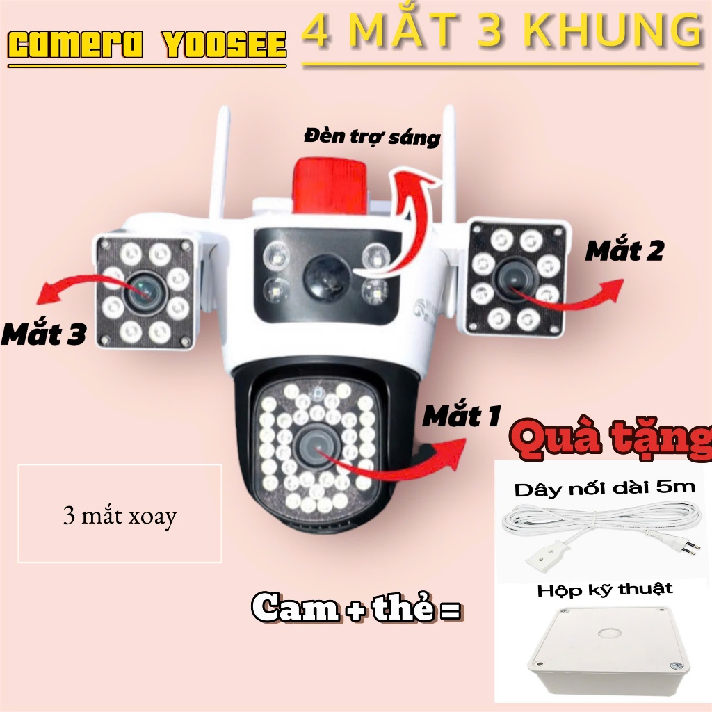 (TẶNG HỘP KT) Camera Yoosee 4 MẮT W950/F54 Xem 3 MÀN HÌNH MÁY BAY ĐỘC ...