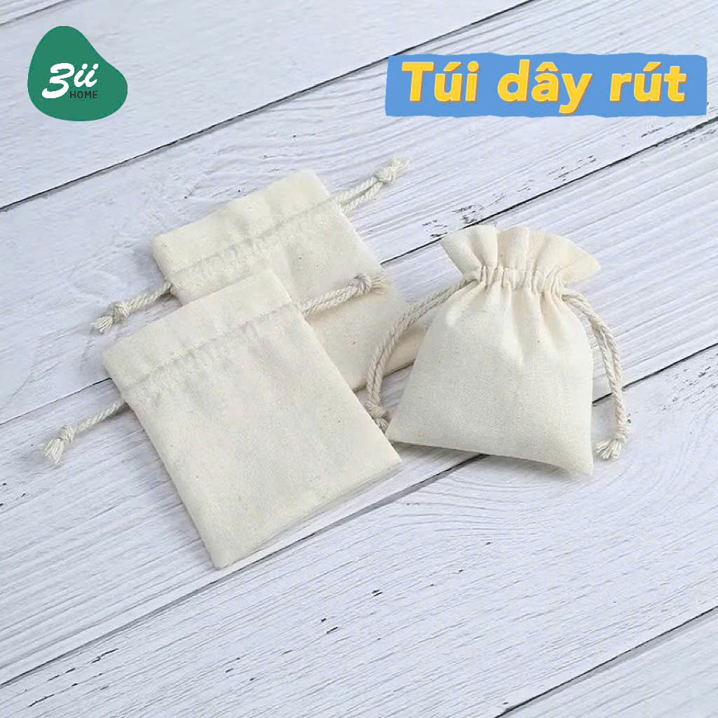 Túi dây rút 3II HOME vải Canvas cao cấp màu trắng kem đựng mỹ phẩm ...